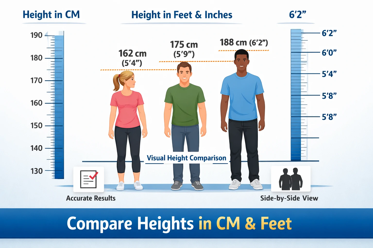 Height Comparison With Visual Chart (CM and Feet)